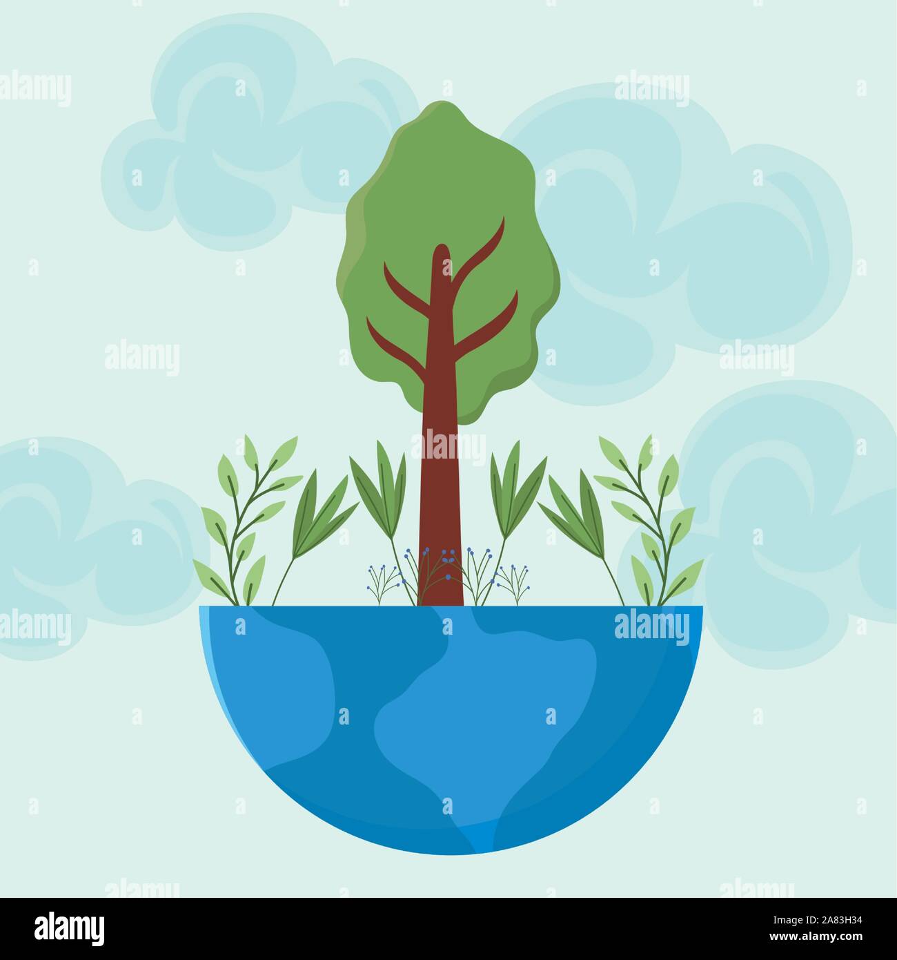 planet earth with tree plants and background landscape vector ...