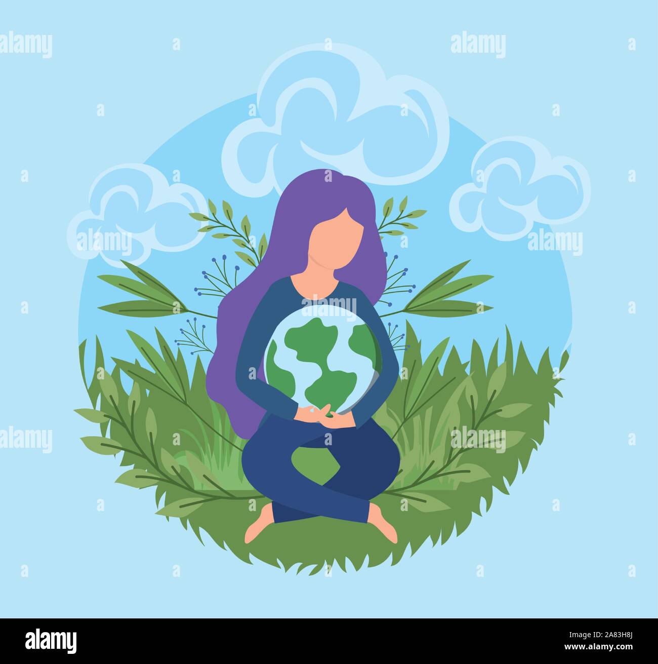renewable energy, woman with planet earth vector illustration design ...