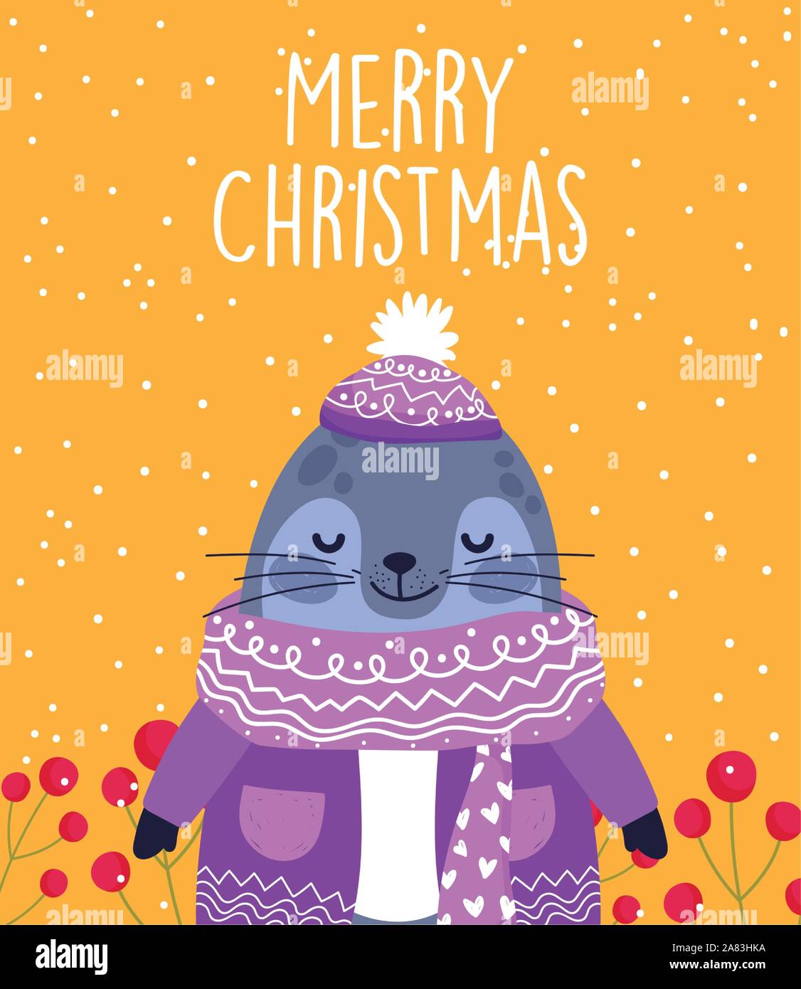 merry christmas celebration cute monk seal wearing sweater and hat ...