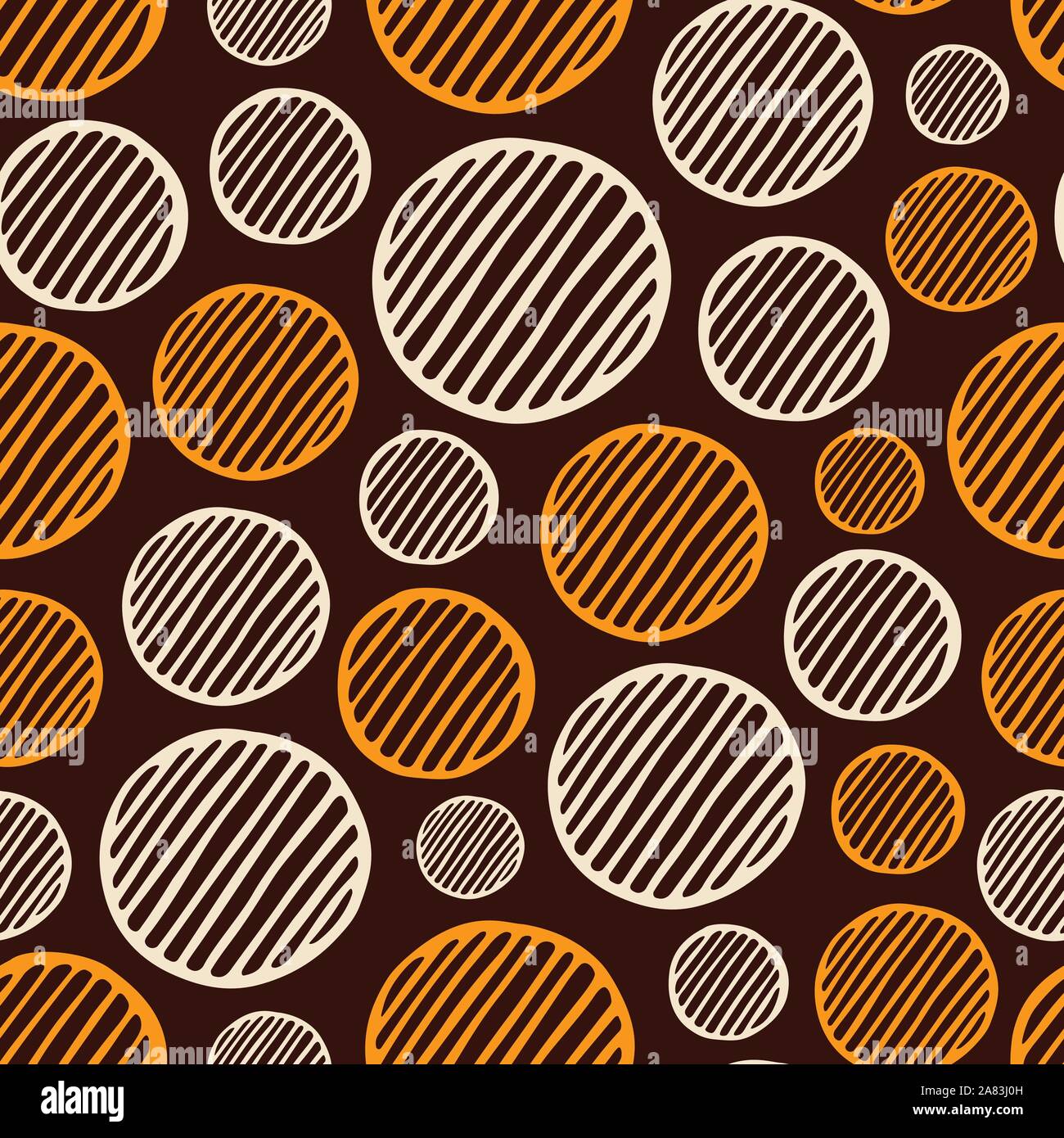 Abstract seamless pattern of hand drawn striped circles. Textured ...