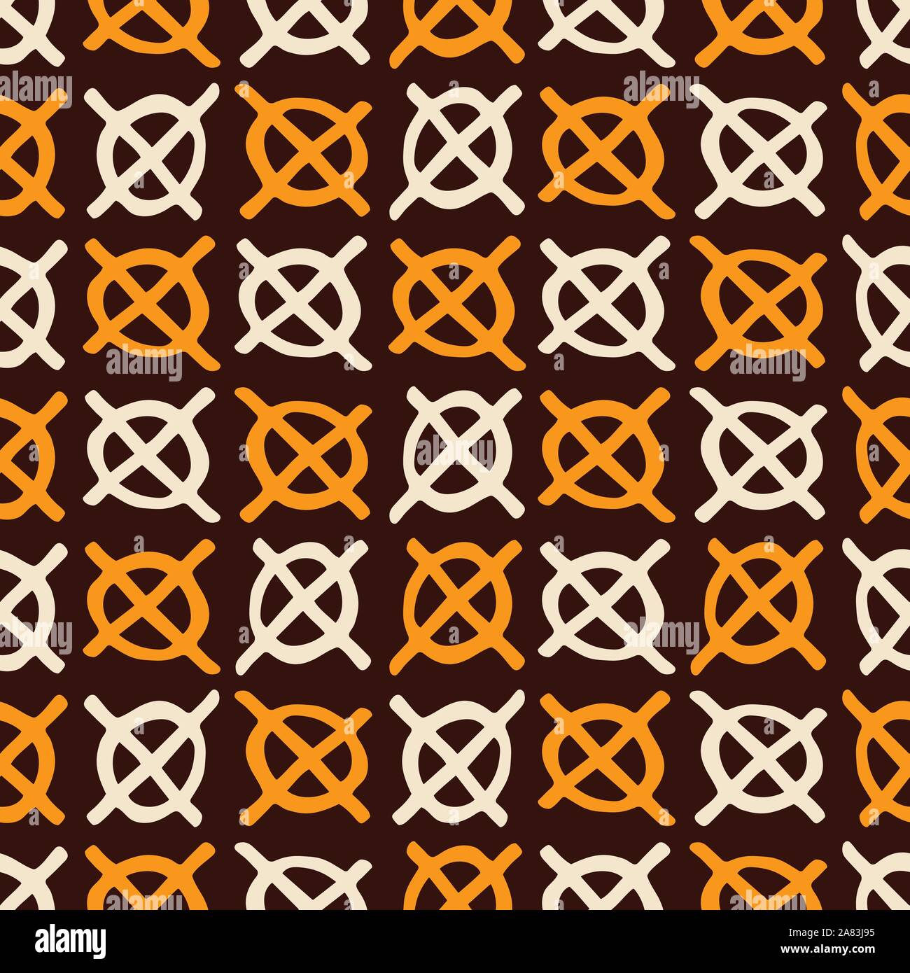 Abstract seamless pattern of hand drawn crossed circles. Brush strokes ...