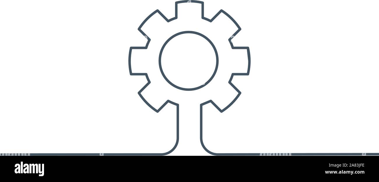 One Line Gear, linear cog wheel icon with editable stroke. Stock Vector ...
