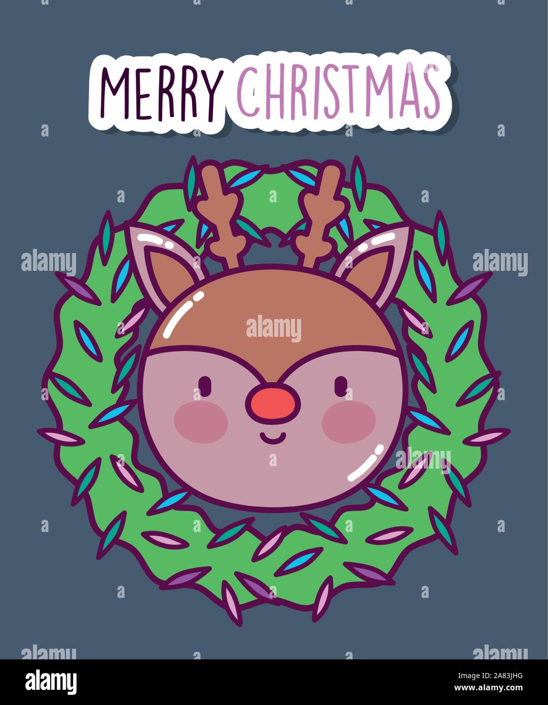 merry christmas celebration reindeer head wreath decoration vector ...