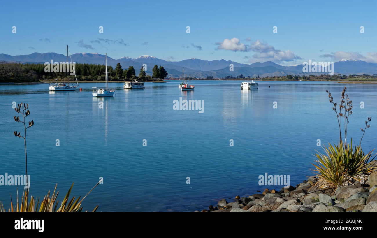 The view across the inlet towards Rabbit Island from Mapua, Tasman ...