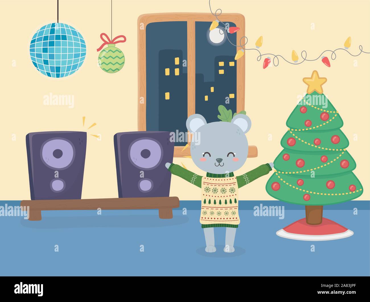merry christmas celebration cute bear wearing sweater party speaker ...