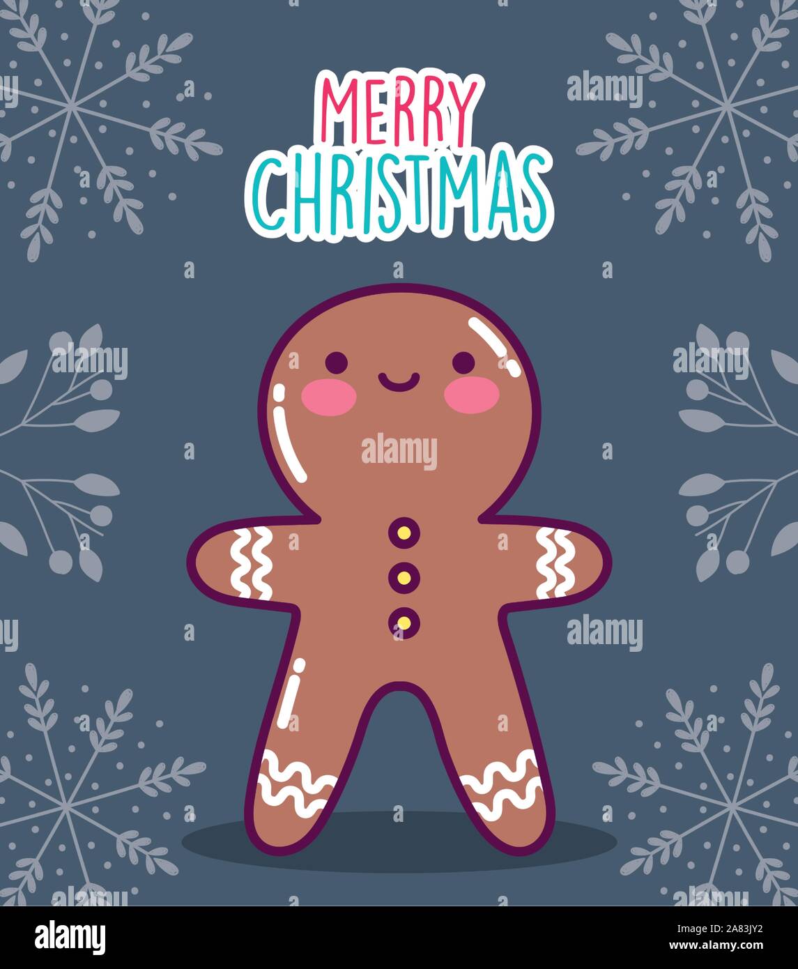 merry christmas celebration gingerbread man biscuit branches decoration ...