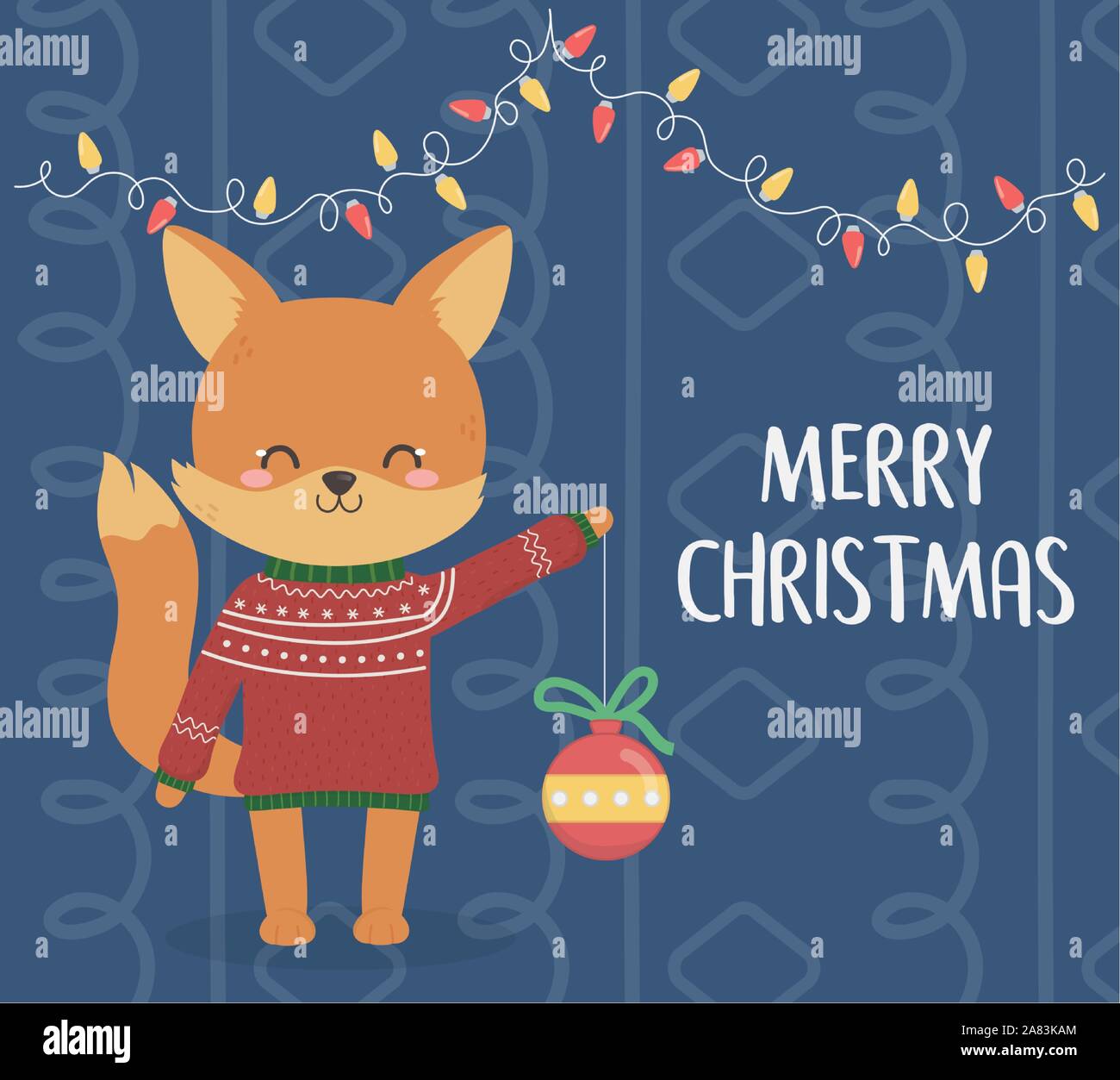merry christmas celebration cute fox with sweater holding ball and ...