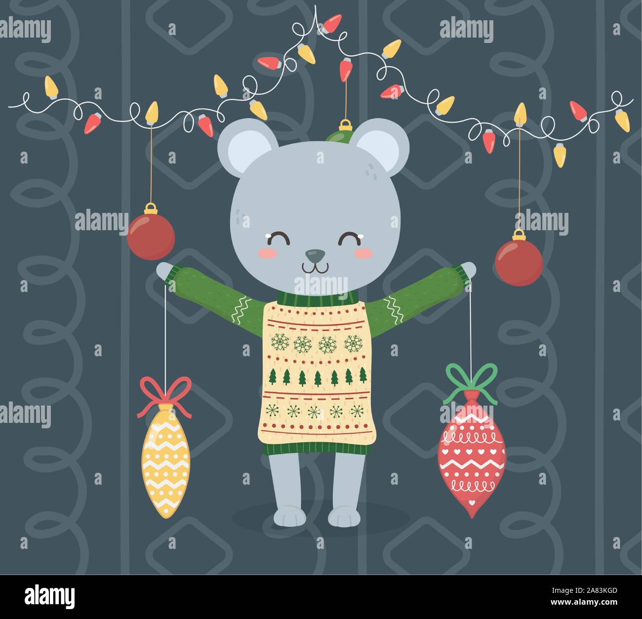 merry christmas celebration cute bear with sweater and balls lights ...