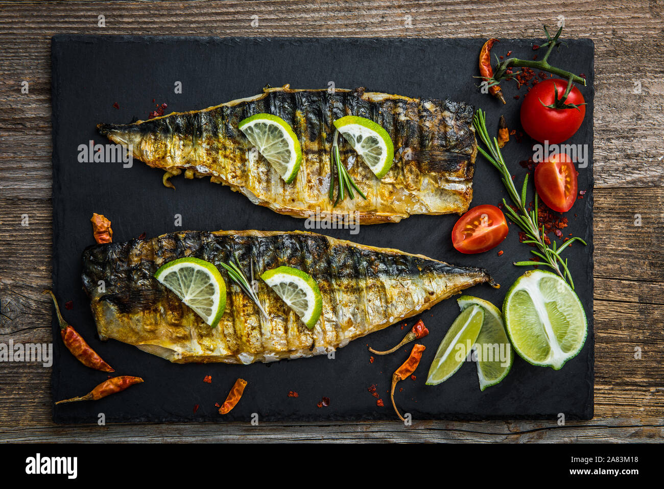 Grilled mackrel fillets Stock Photo - Alamy