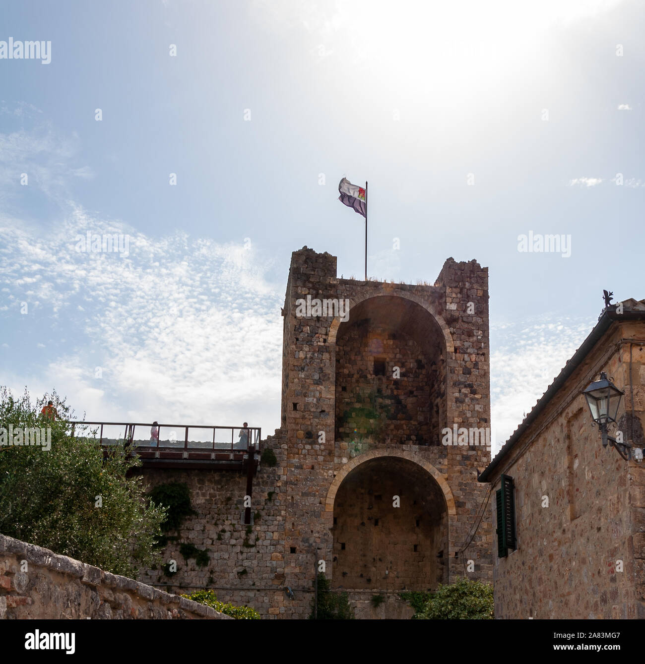 The village of Monteriggioni, Siena, Italy. The gate in the Middle Ages ...