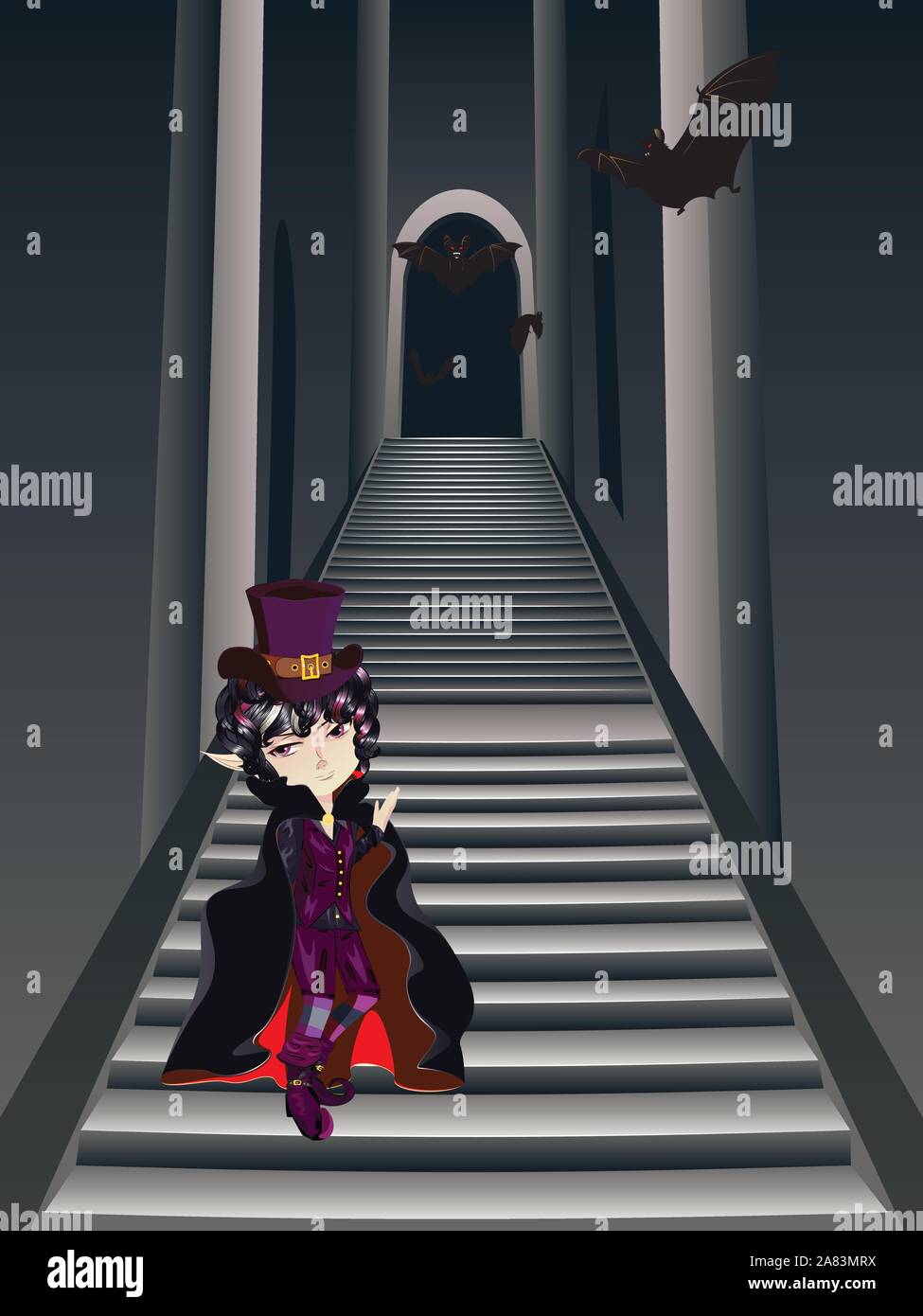 Gothic castle interior stairs Stock Vector Images - Alamy