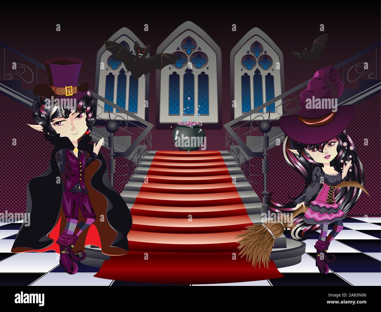 Gothic castle interior stairs Stock Vector Images - Alamy