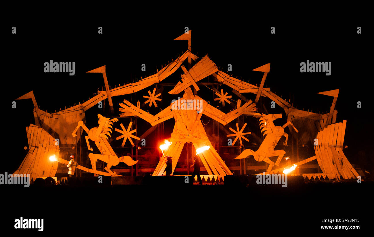 A "Greatest Showman" themed bonfire burns in Skinningrove, North ...