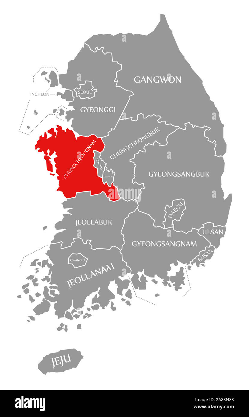 Chungcheongnam red highlighted in map of South Korea Stock Photo - Alamy