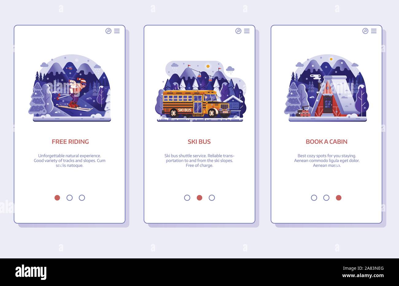Winter Ski Resort Mobile App Onboarding Screens Stock Vector Image ...