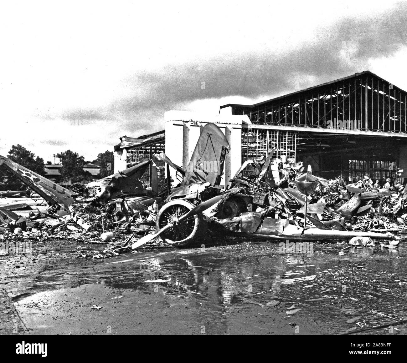 World War II Photo - U.S. aircraft destroyed as a result of the ...