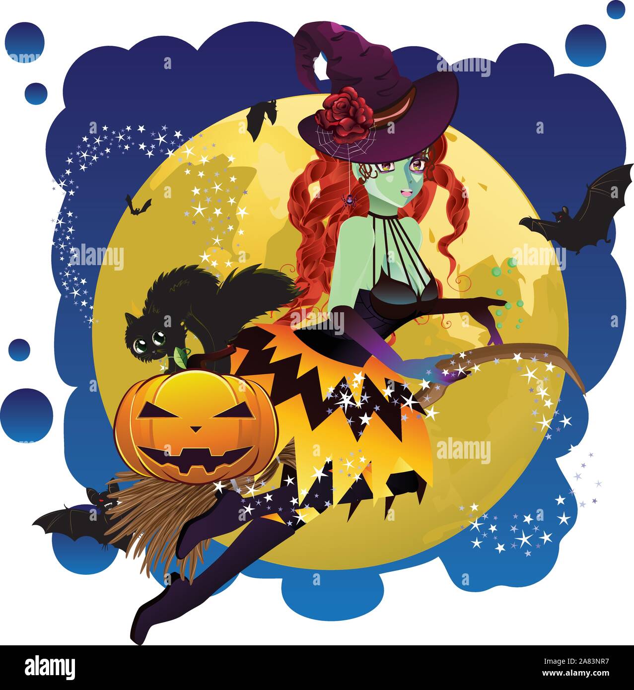 Witch flying over moon hi-res stock photography and images - Alamy