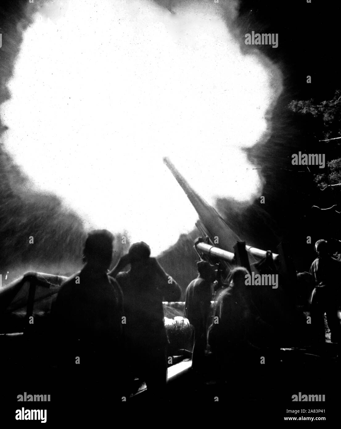Marine cannoners loose a long tom projectile at Japanese in Central ...