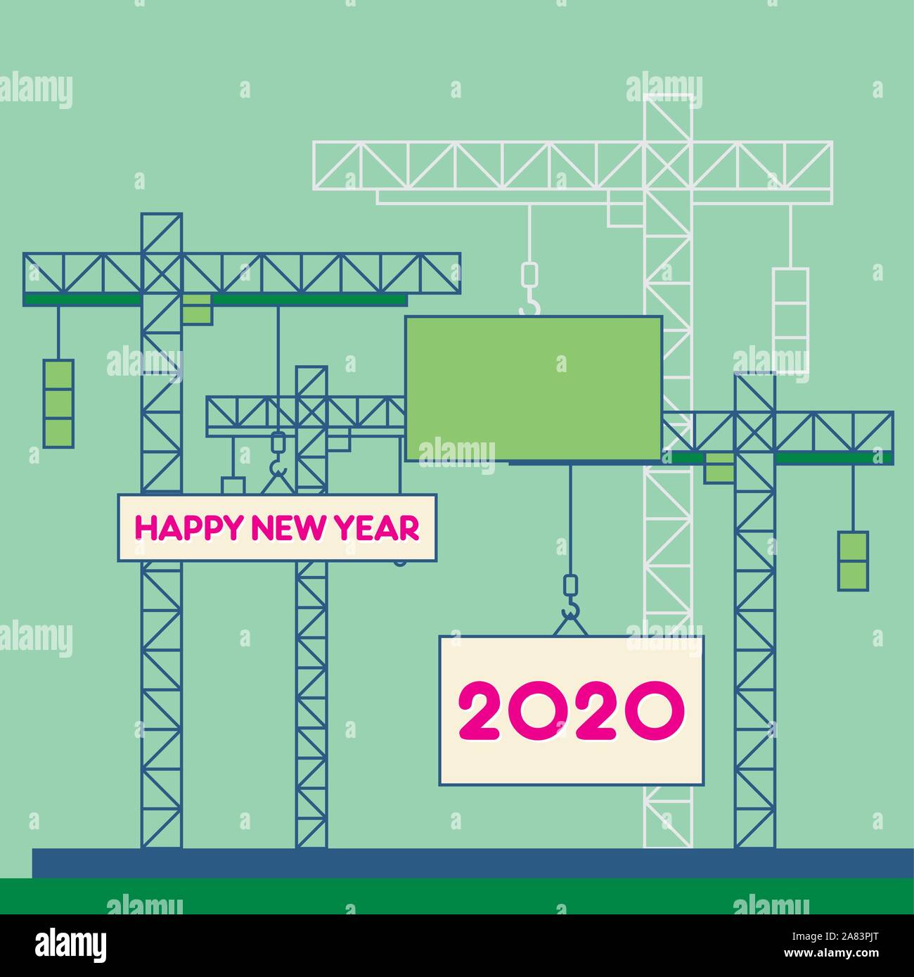 creative new year 2020 greeting card concept design for construction ...