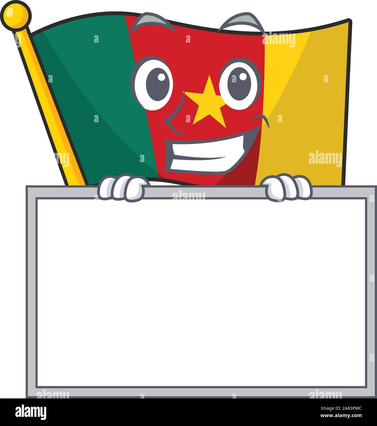 flag cameroon cartoon in character shape grinning with board Stock ...