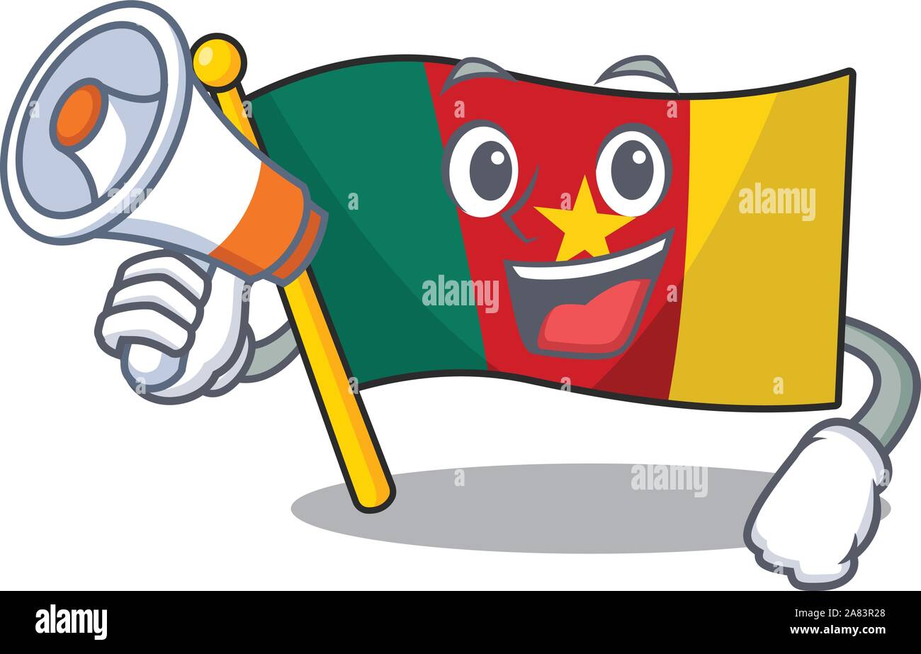 flag cameroon cartoon in character with holding megaphone shape Stock ...