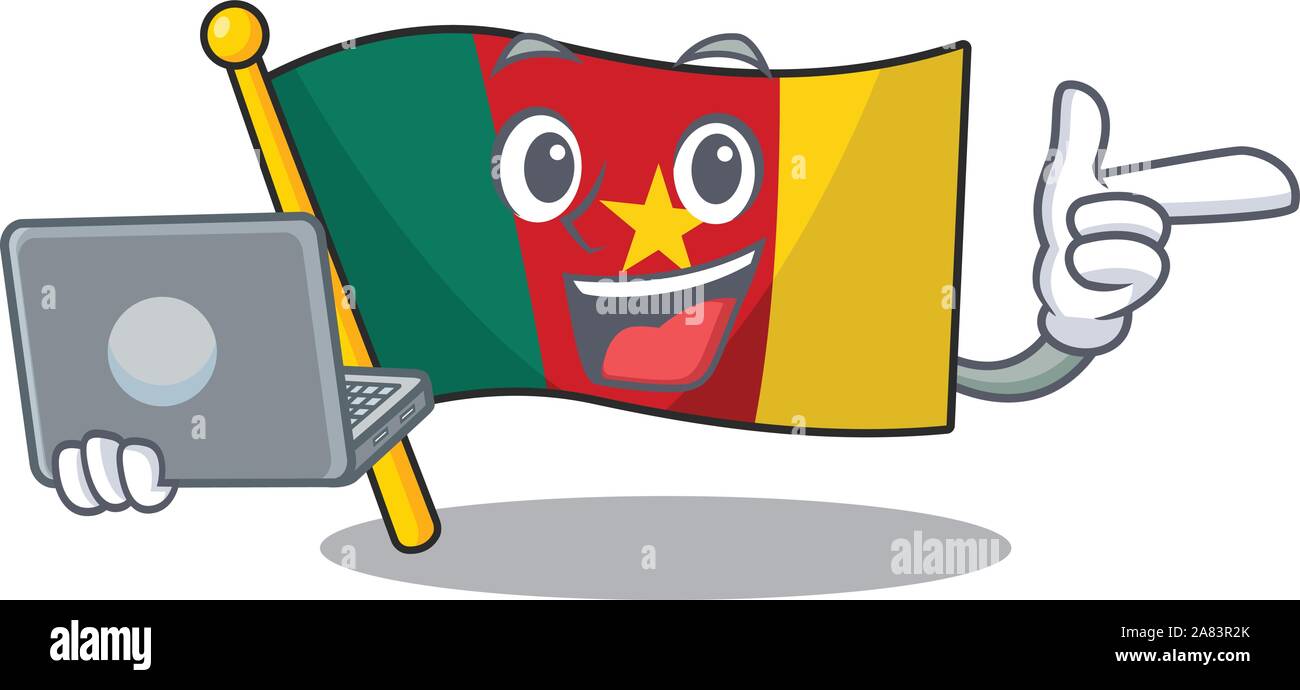 flag cameroon cartoon in character shape with bring laptop Stock Vector ...