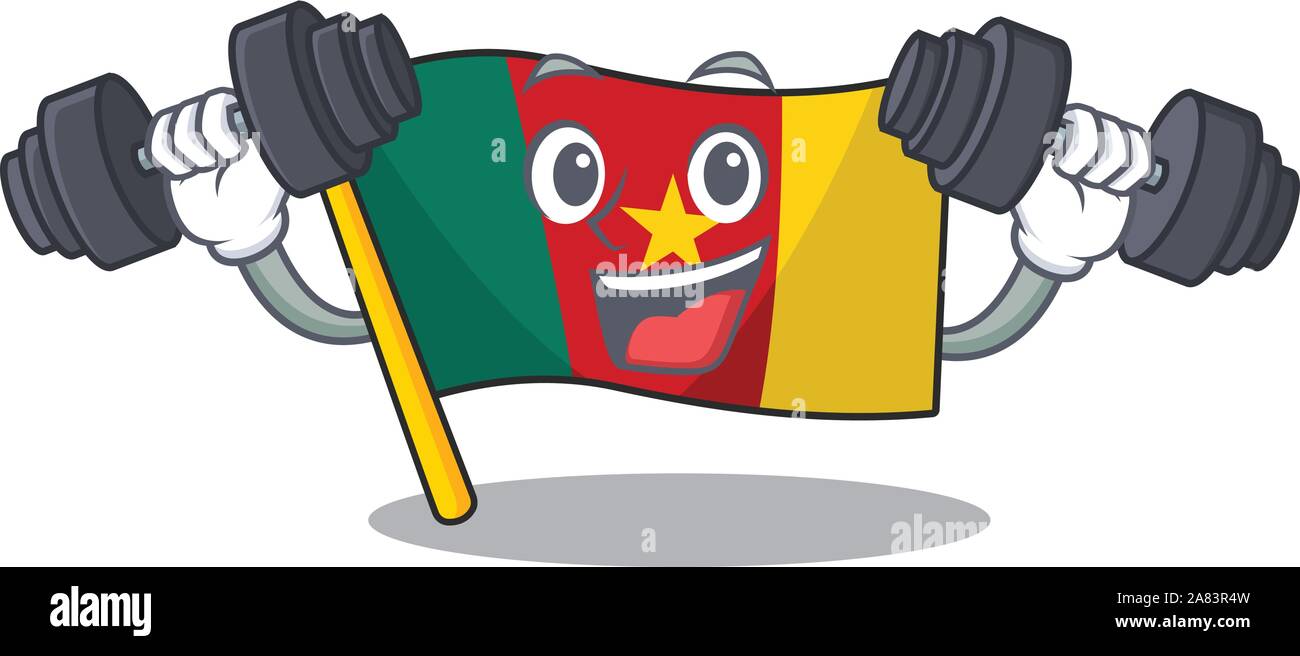 flag cameroon cartoon in character with bring barbell shape Stock ...