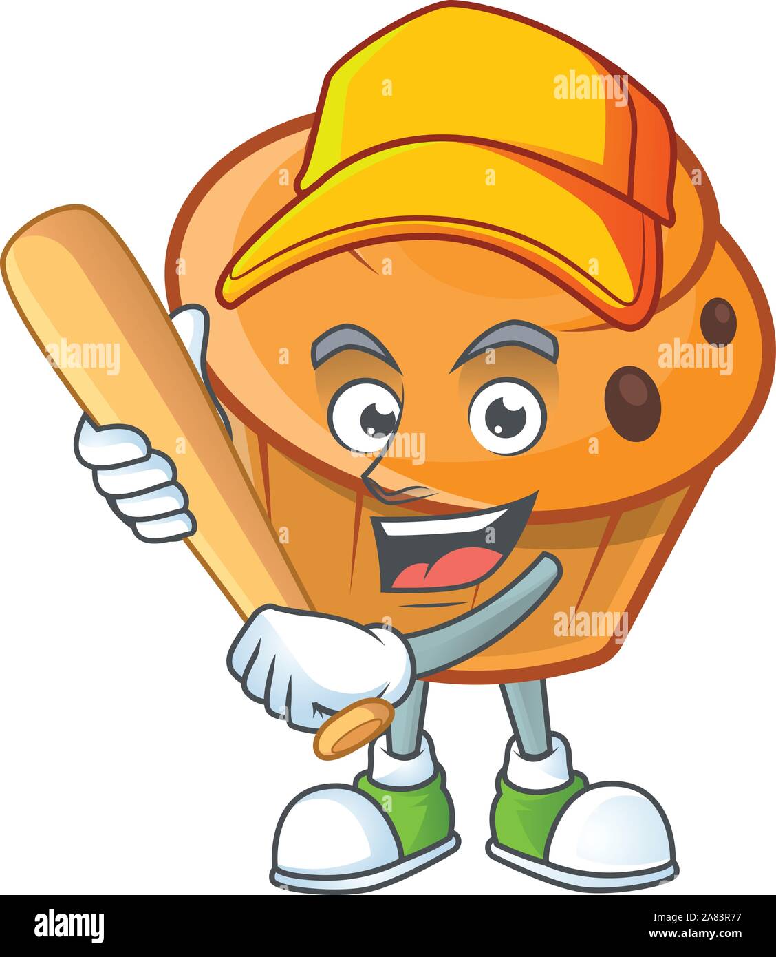 Pastry brioche mascot with playing baseball cartoon character Stock ...