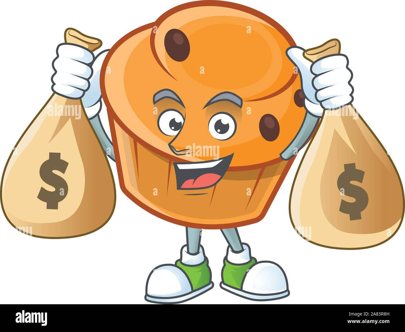 Pastry brioche mascot with holding money bag cartoon character Stock ...
