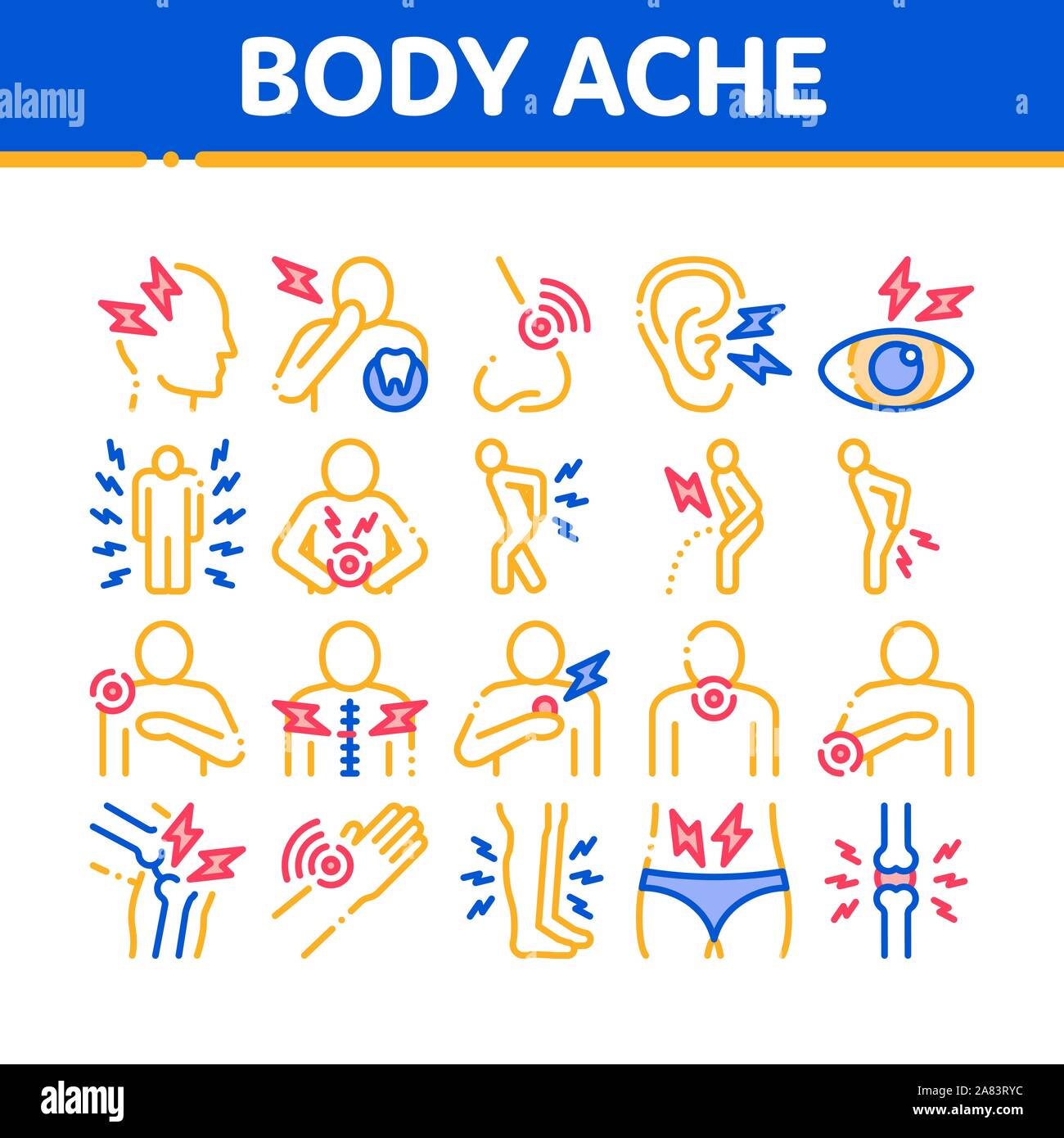 Body Ache Collection Elements Icons Set Vector Stock Vector Image & Art ...
