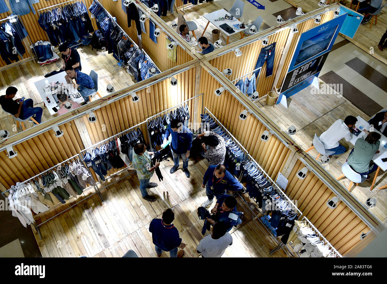 Dhaka. 5th Nov, 2019. Photo taken on Nov. 5, 2019 shows booths at ...