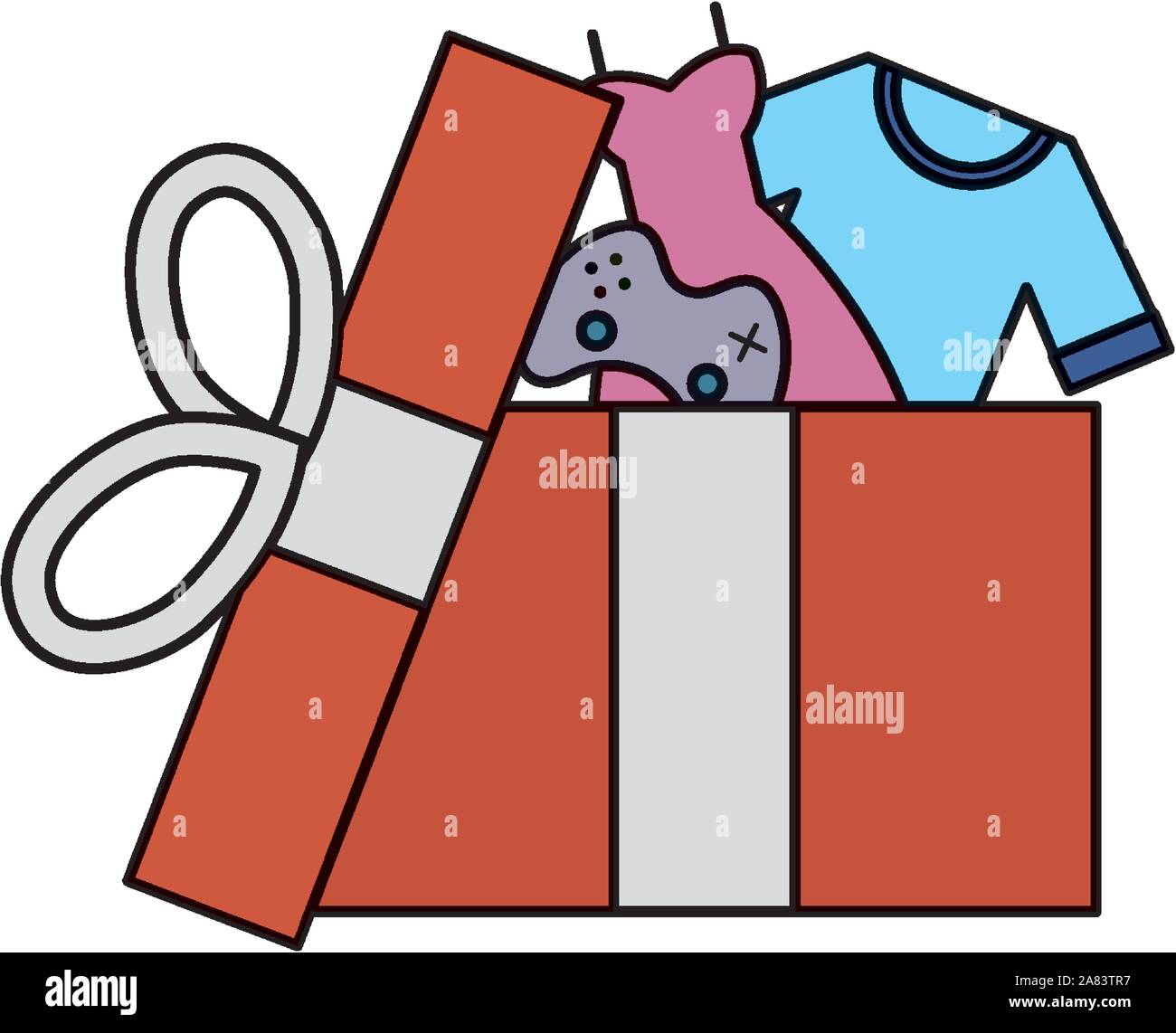 gift box present with clothes and video game control Stock Vector Image ...