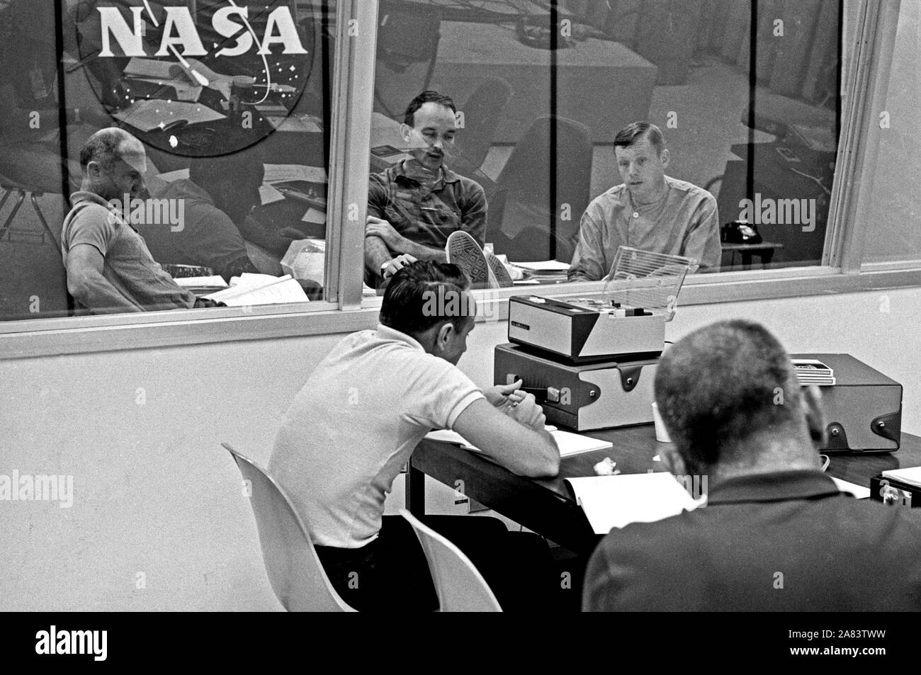 The crewmen of the Apollo 11 lunar landing mission go through their ...