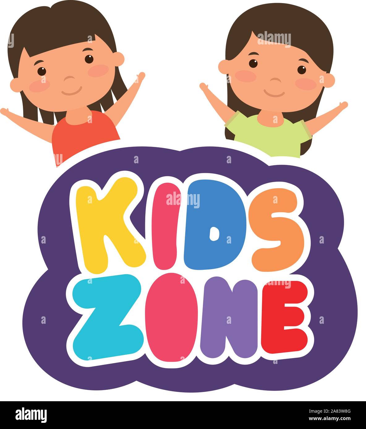 cute little girls with kids zone lettering Stock Vector Image & Art - Alamy