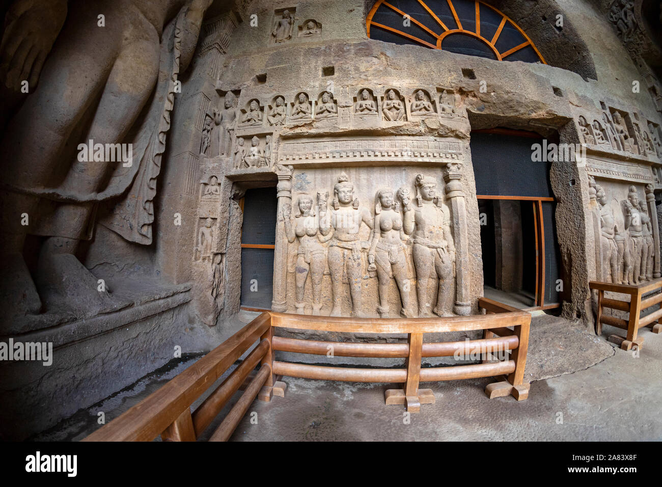 God budha hand made scriptures on walls in historic and centuries old ...