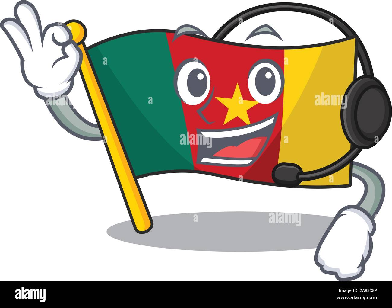 with headphone flag cameroon above the table cartoon Stock Vector Image ...