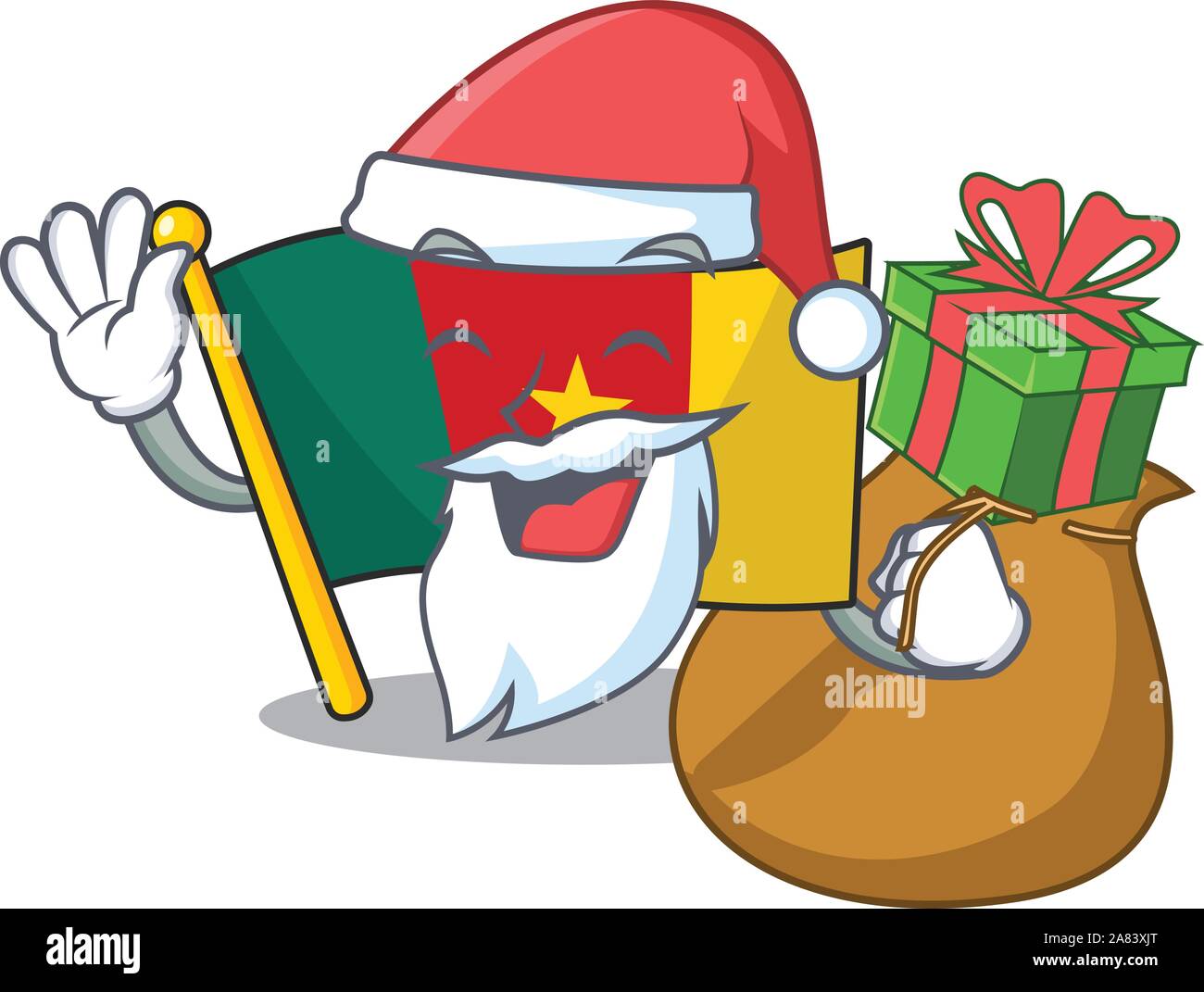 santa bring gift flag cameroon above the table cartoon Stock Vector ...
