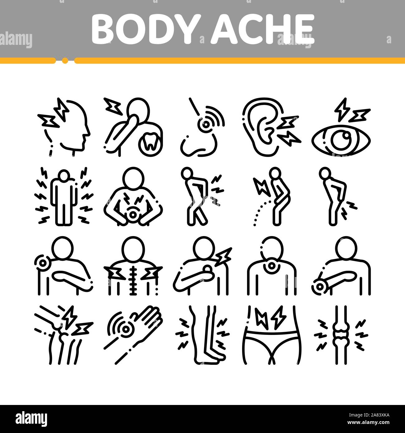 Body Ache Collection Elements Icons Set Vector Stock Vector Image & Art ...