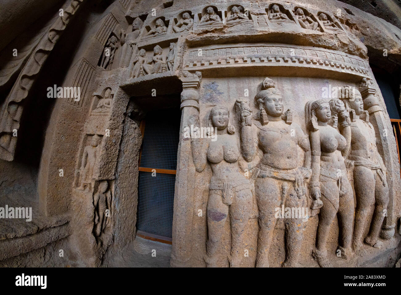 God budha hand made scriptures on walls in historic and centuries old ...