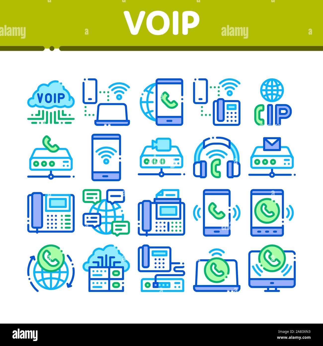 Voip Calling System Collection Icons Set Vector Stock Vector Image ...