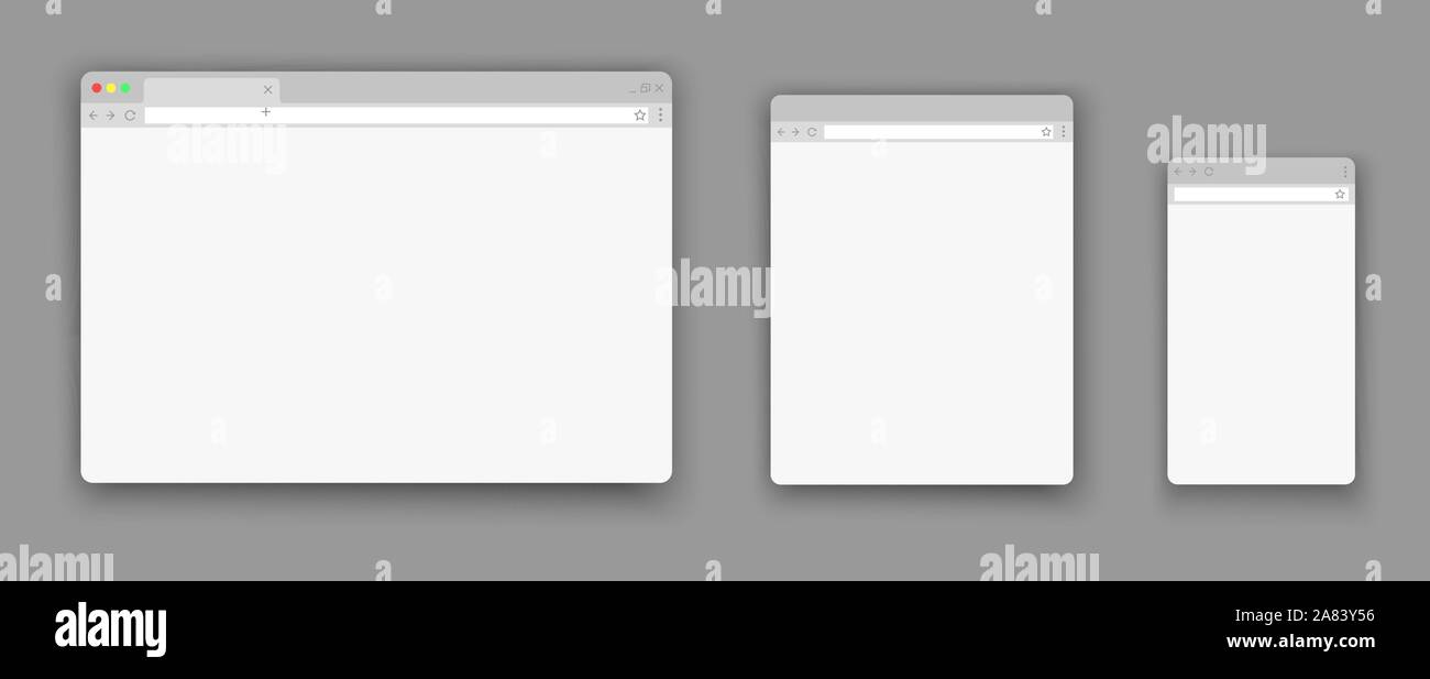 Blank web browser windows for different devices. Website flat template. Empty computer laptop ...