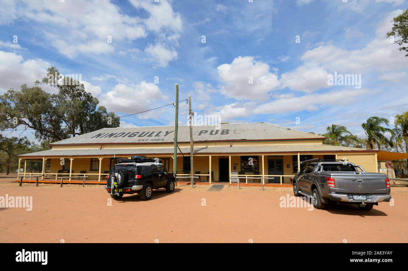 Exterior of the iconic bush pub Nindigully Pub, built 1864, Queensland ...