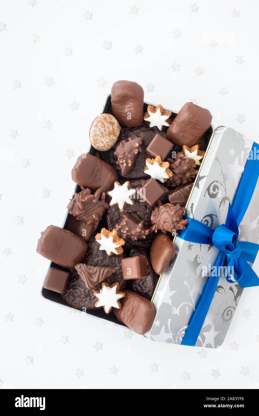 German gingerbread assortment and Aachener Printen in a silver ...