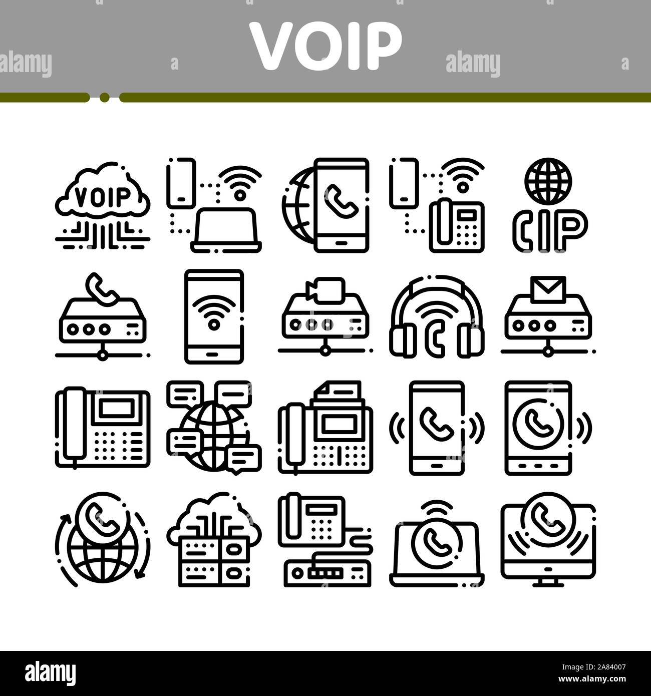 Voip Calling System Collection Icons Set Vector Stock Vector Image ...