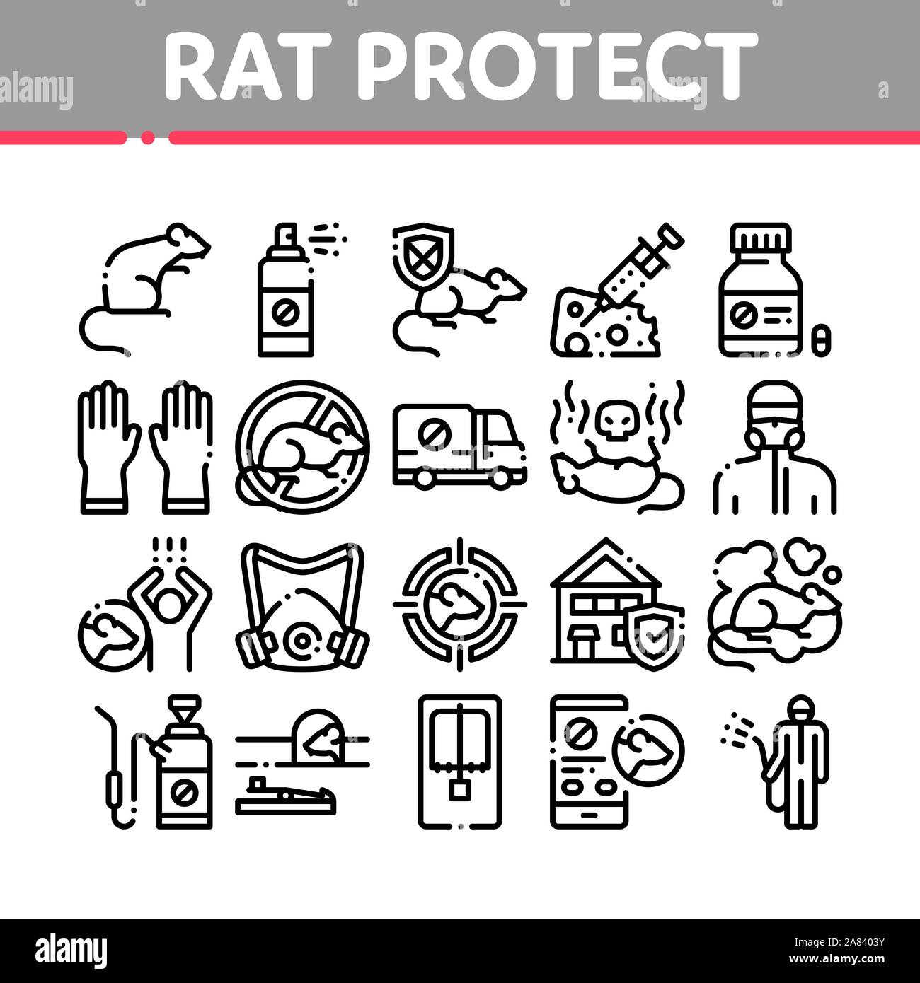 Rat Protect Collection Elements Icons Set Vector Stock Vector Image ...