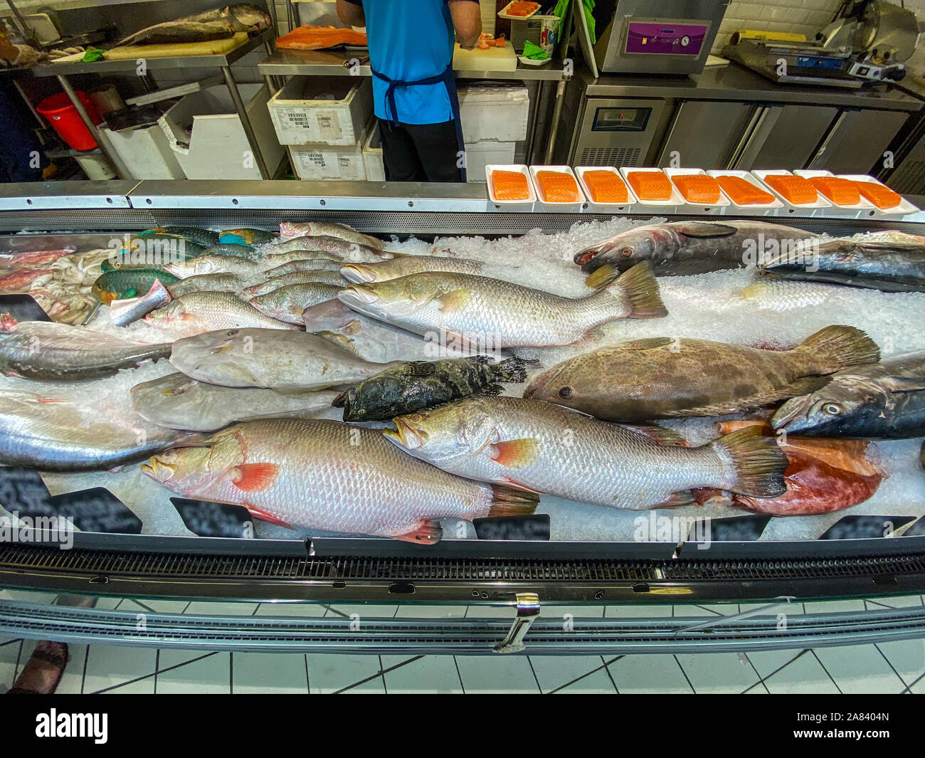 Assorted of frozen fish at seafood stall in supermarket Stock Photo - Alamy