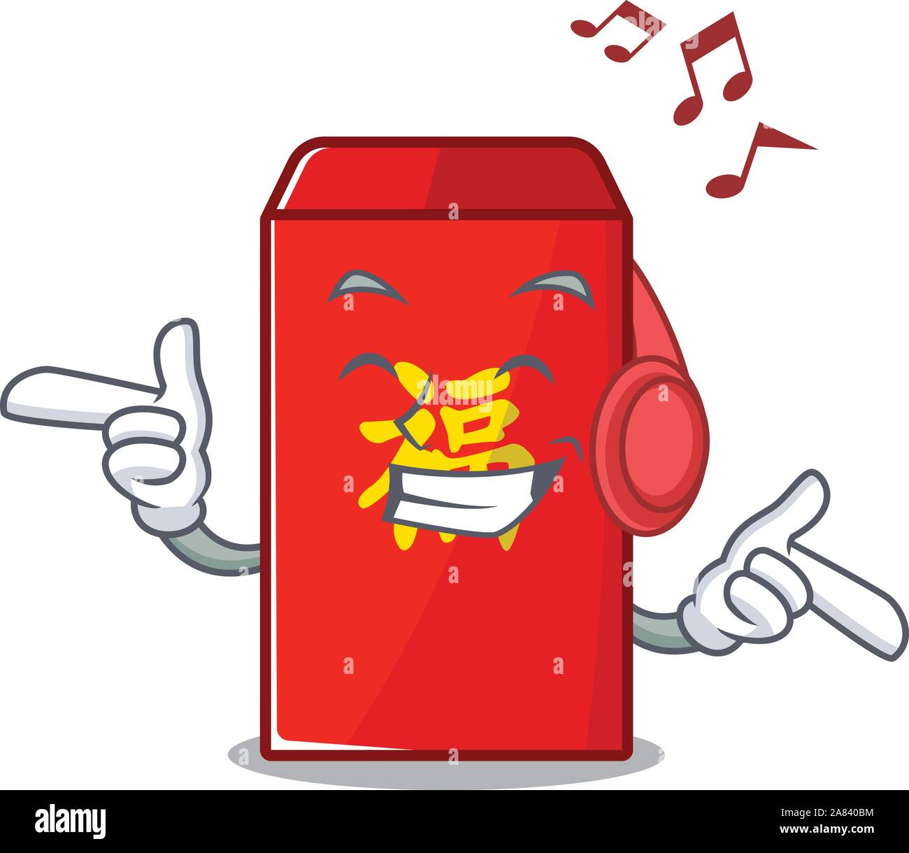 listening music happy cartoon in the red envelope Stock Vector Image ...