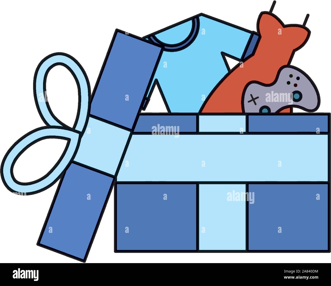 gift box present with clothes and video game control Stock Vector Image ...