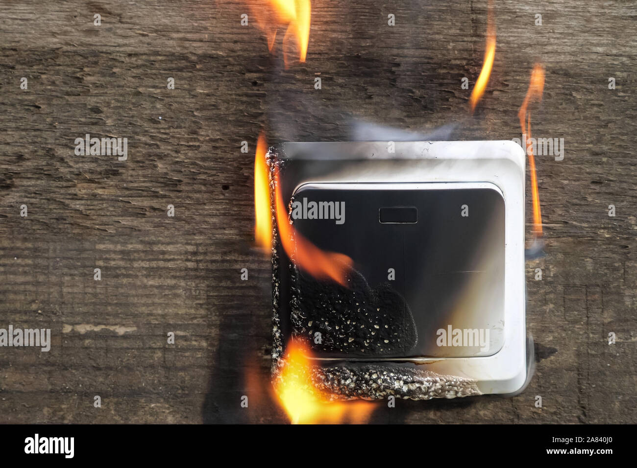switch close-up. The fire was caused by a short circuit. Electric short ...