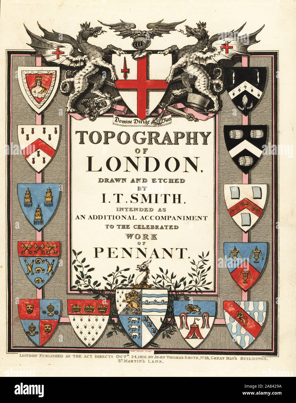 Title page with calligraphy and heraldic shields. Handcoloured ...